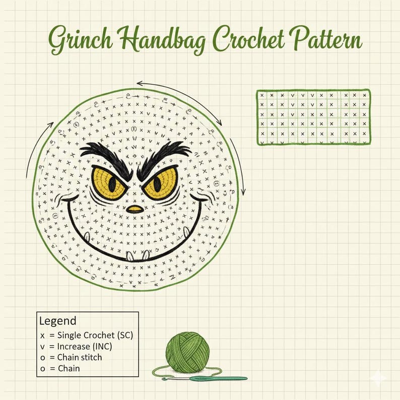 Handmade Crochet Grinch Bag | Christmas Character Purse (PDF Pattern ...