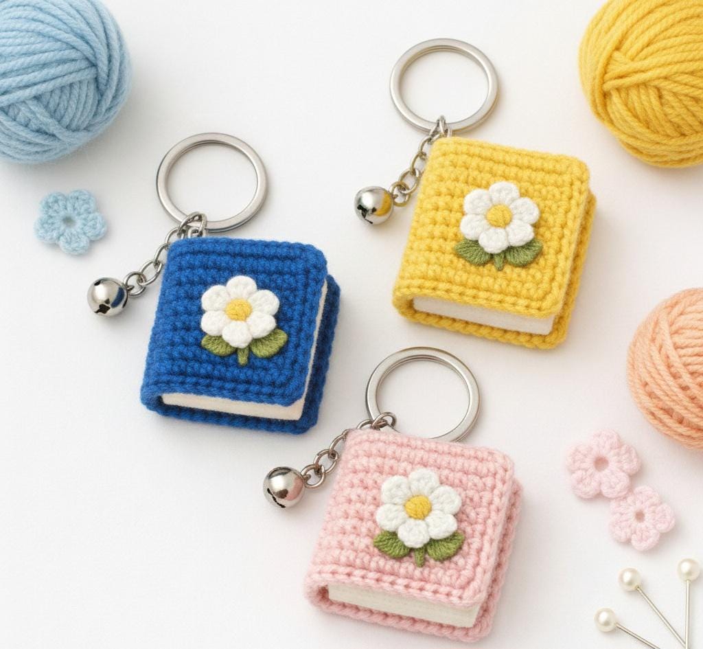 Crochet Book Keychain Pattern | Mini Flower Bag Charm (PDF Download) - Etsy