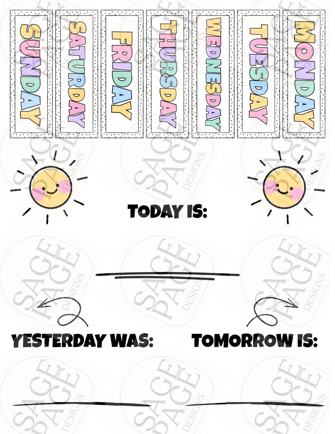 Retro Pastel Days of the Week Chart | Interactive Preschool Homeschool ...
