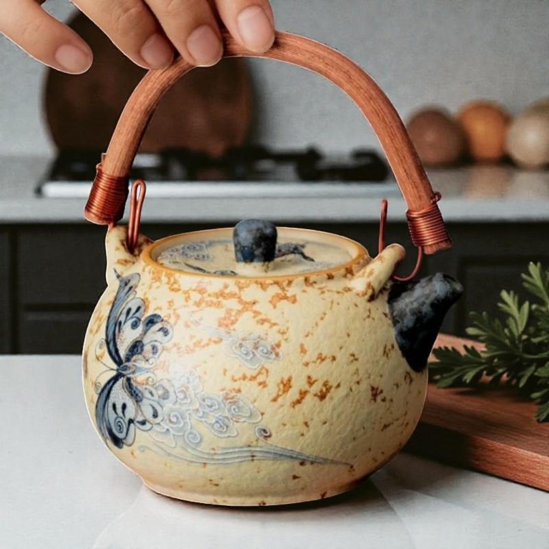 Blue and White Ceramic Gongfu Teapot, Cloud Butterfly Design Teapot ...