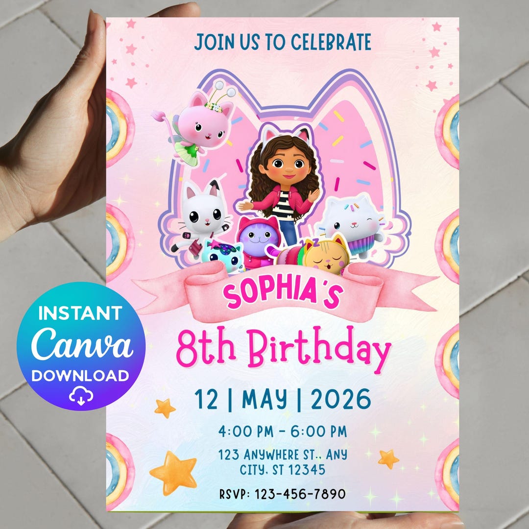 Gabbys Dollhouse Birthday Invitation, Gabby Editable Template, Party ...