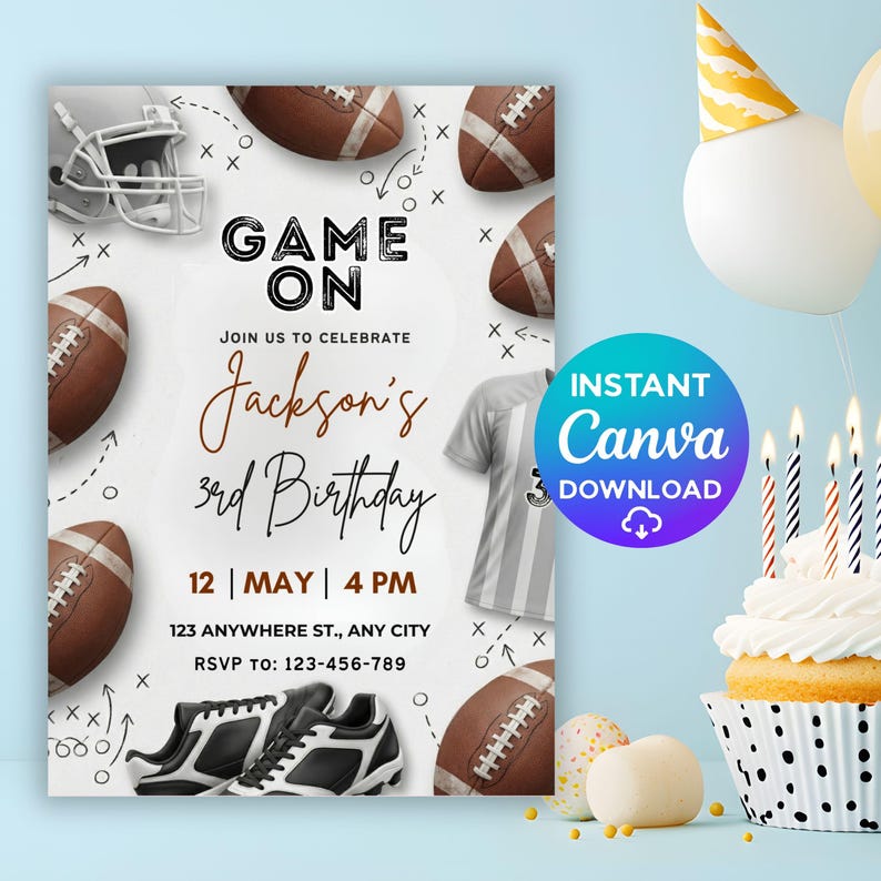 Football Birthday Invitation, Sports Birthday Invitation, Game on ...