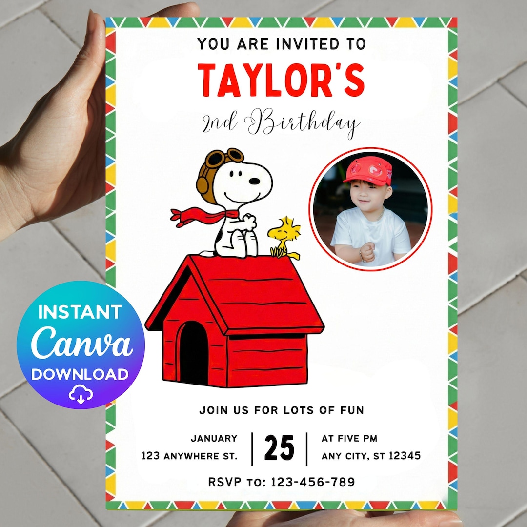 Snoopy Birthday Invitation, Puppy Birthday Invitation, Peanuts Birthday ...