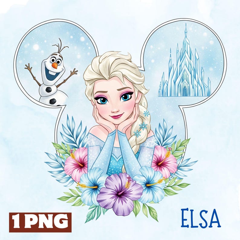 Princess Frozen Elsa Mickey Watercolor Clipart, Princess PNG, Mickey ...