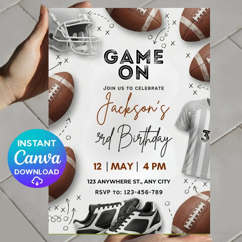 Football Birthday Invitation, Sports Birthday Invitation, Game on ...