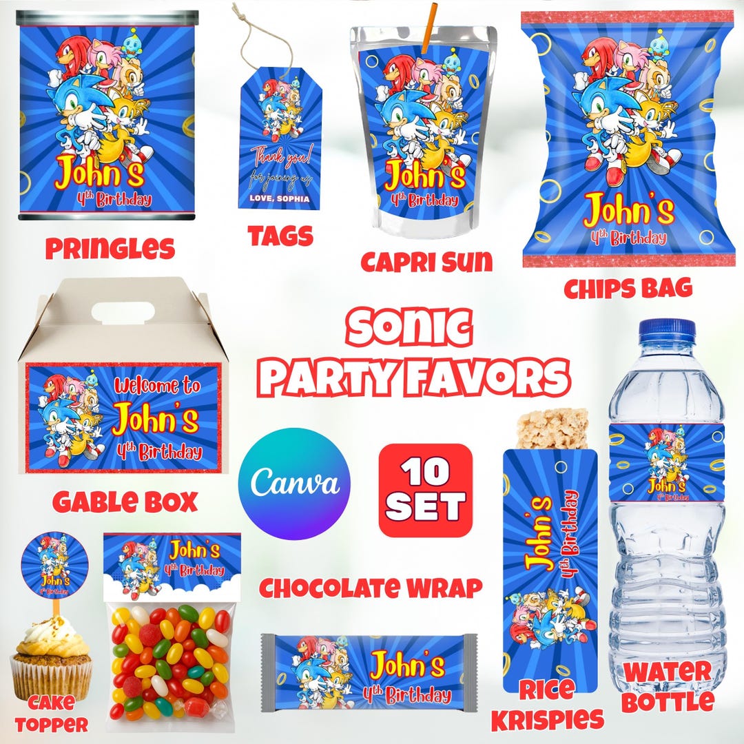 Sonic the Hedgehog Birthday Party Favors, Gamer Party, Sonic Printable ...