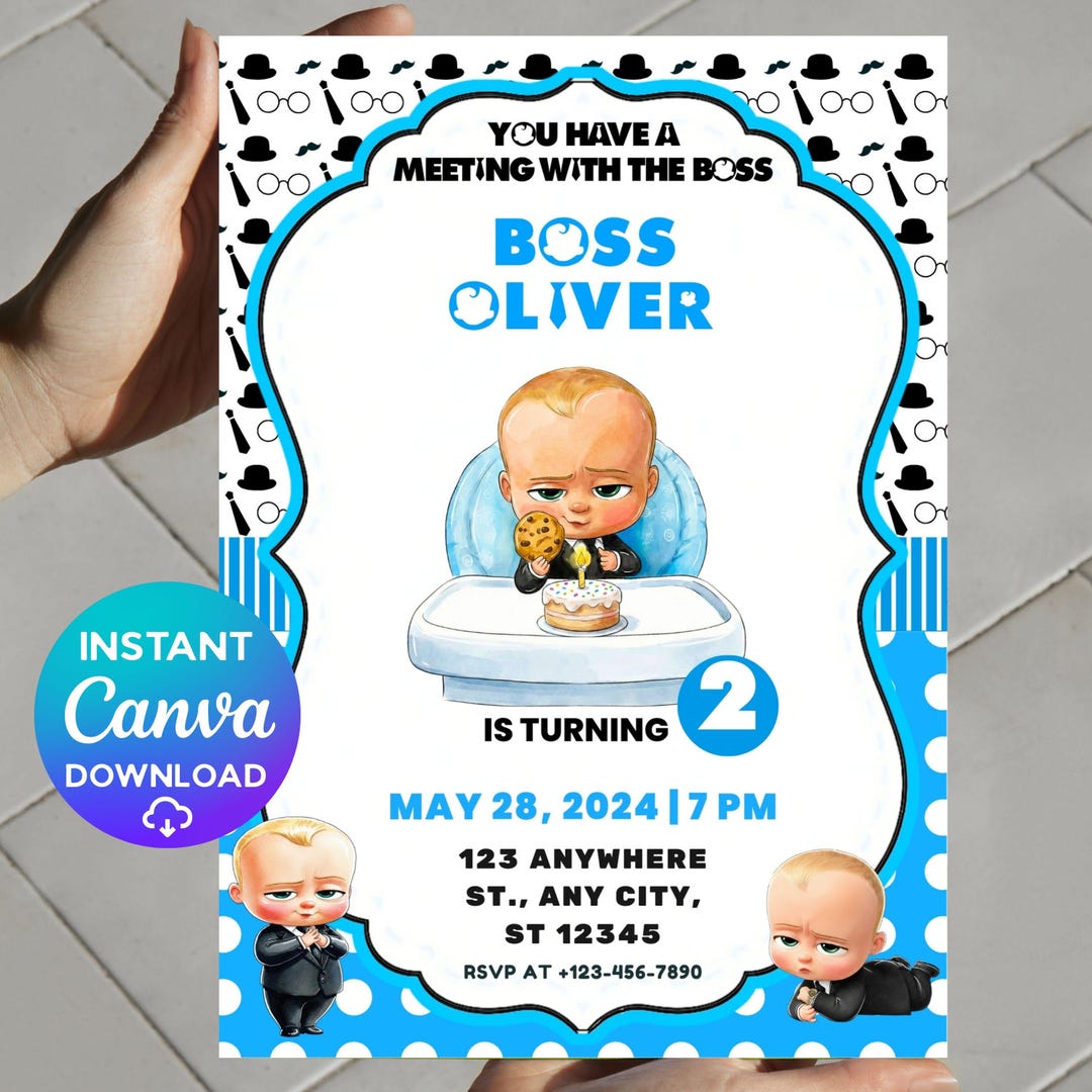 Editable Baby Boss Boy Birthday Invitation, Boss Baby Party Invite ...