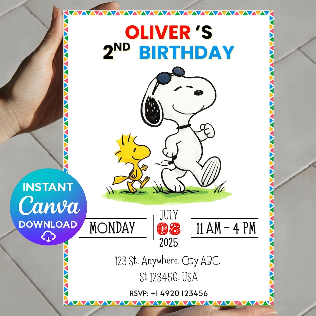 Editable Snoopy Birthday Invitation, Woodstock Snoopy Birthday Party ...