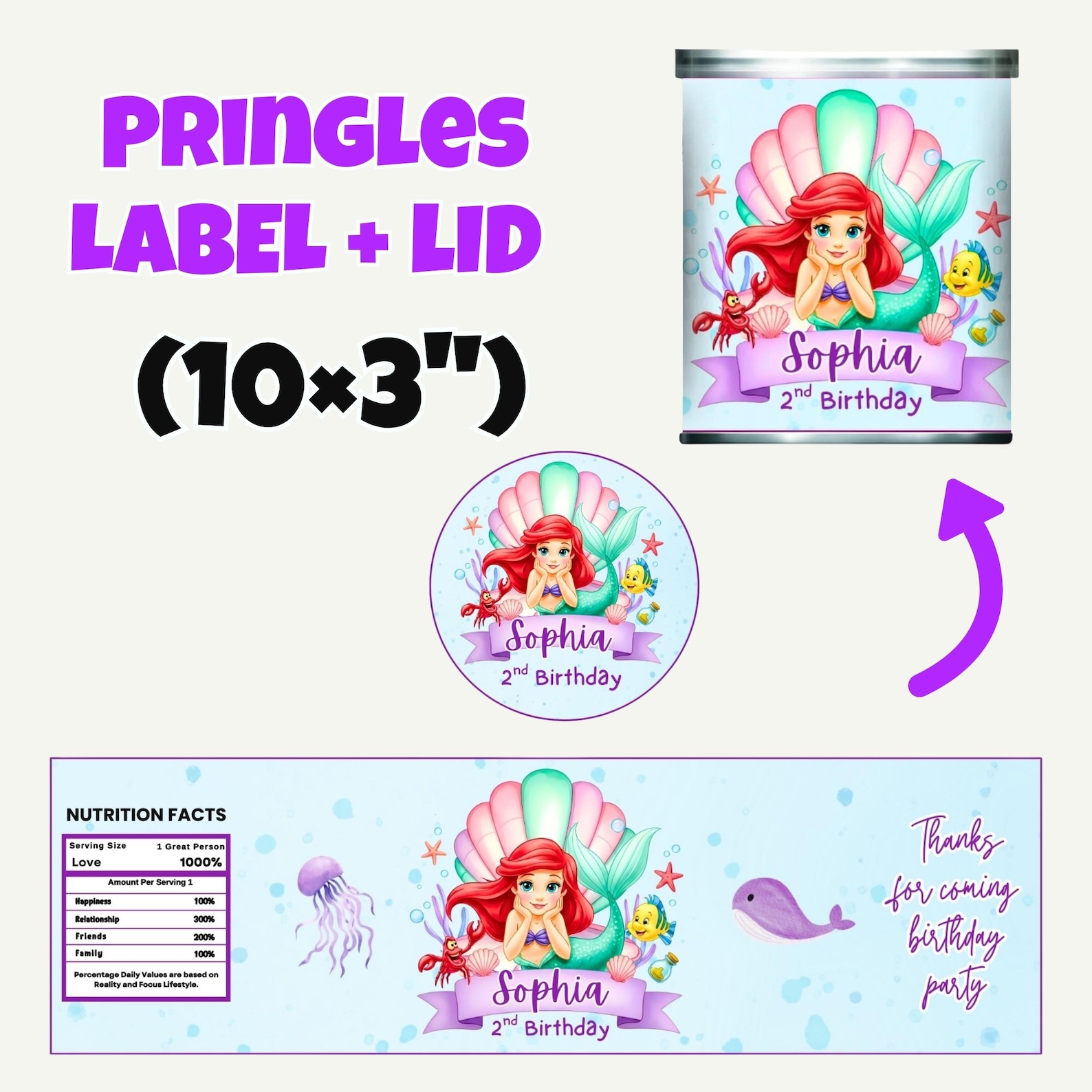 Ariel Birthday Party Favors, Little Mermaid Birthday Labels, Editable ...