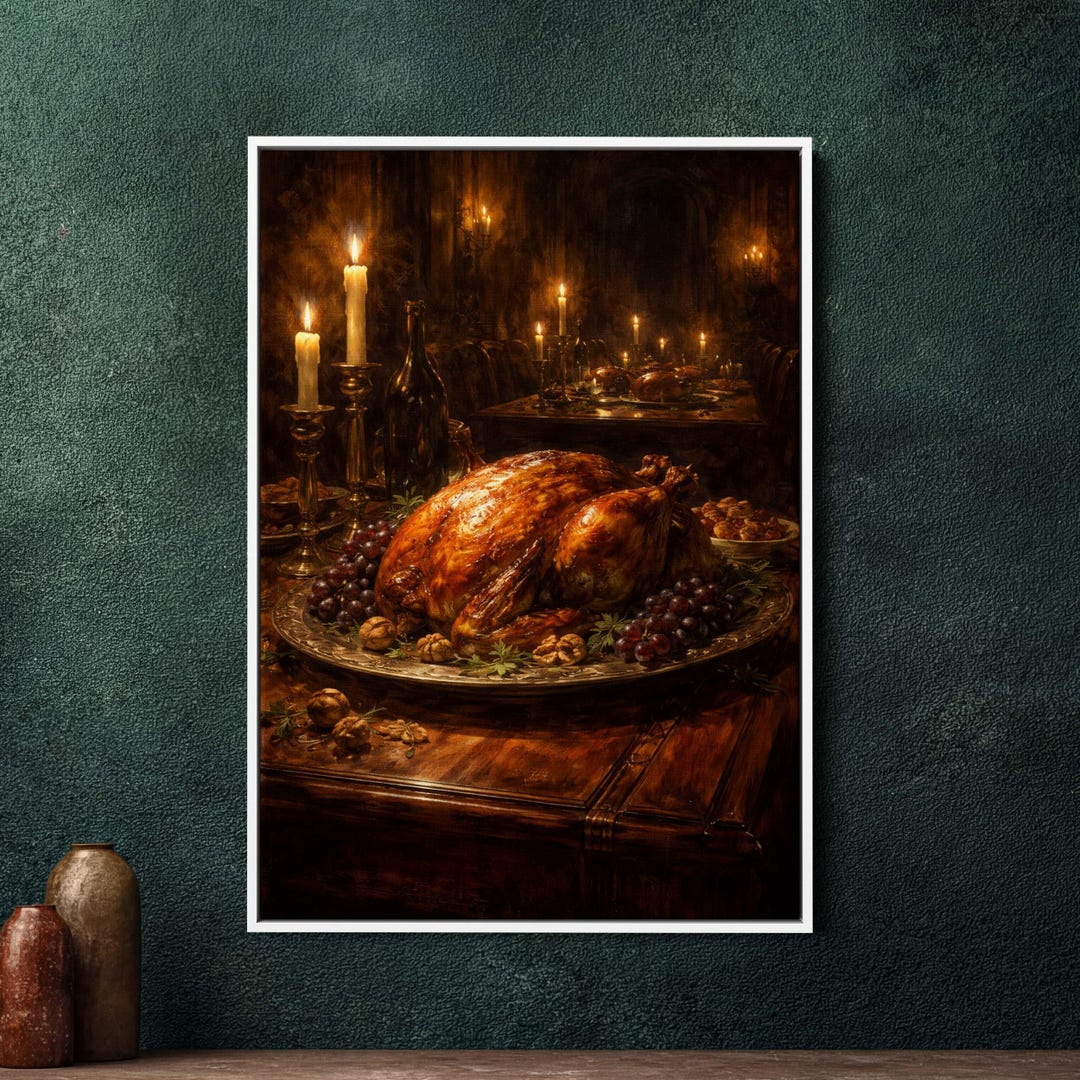 Dark Academia Roasted Turkey Framed Canvas Wall Art, Moody Thanksgiving ...