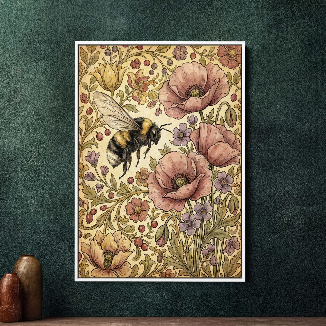 William Morris Bee Framed Canvas, Large Vintage Insect Art, Big ...
