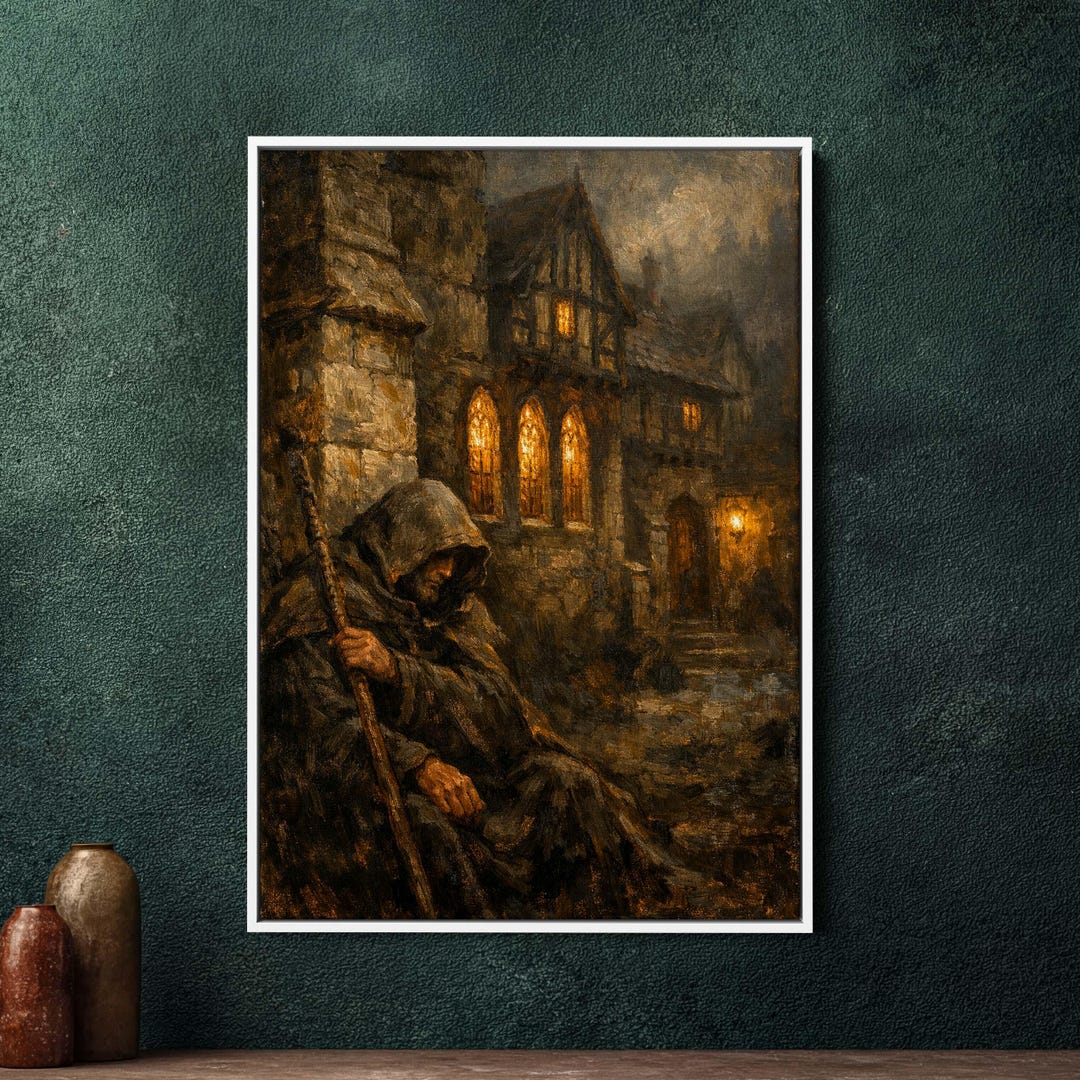 Dark Academia Monastery Wall Art, Large Framed Canvas Print of Cloaked ...