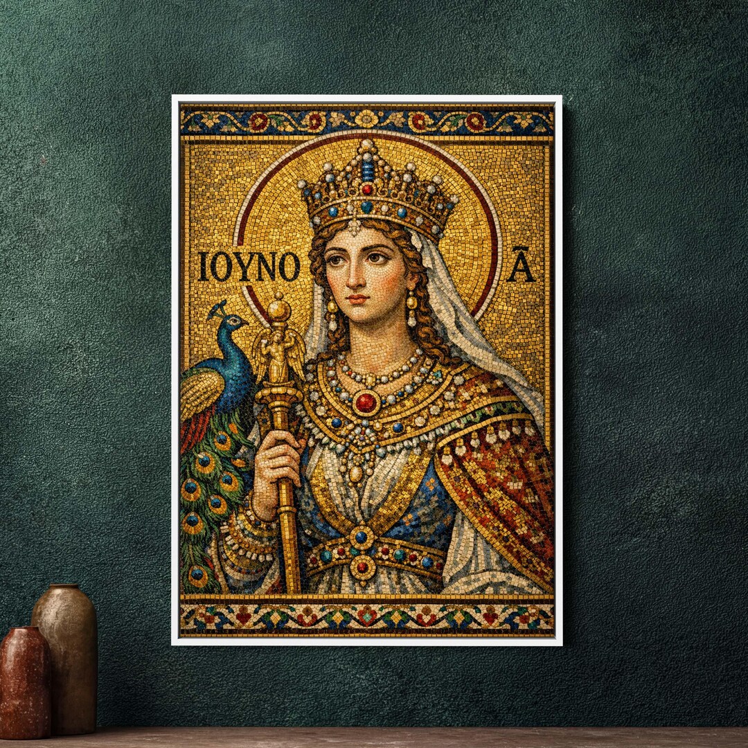 Juno Byzantine Icon Mosaic Framed Canvas Wall Art, Large Gold Goddess ...