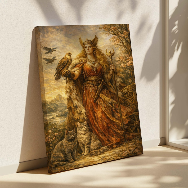Freyja Norse Goddess Canvas Wall Art, Large Mythology Painting, Viking ...
