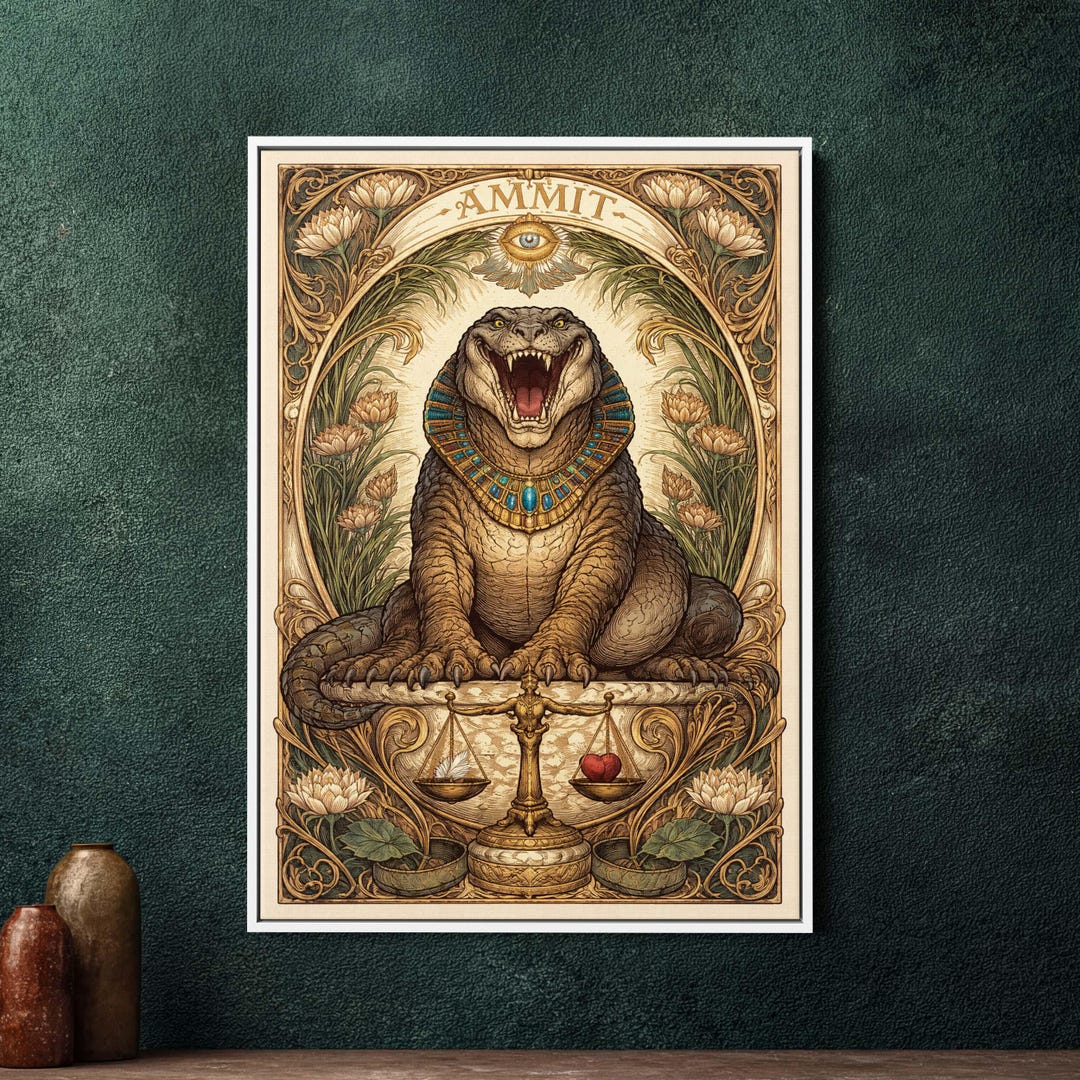 Ammit Art Nouveau Framed Canvas - Large Egyptian Mythology Wall Art ...