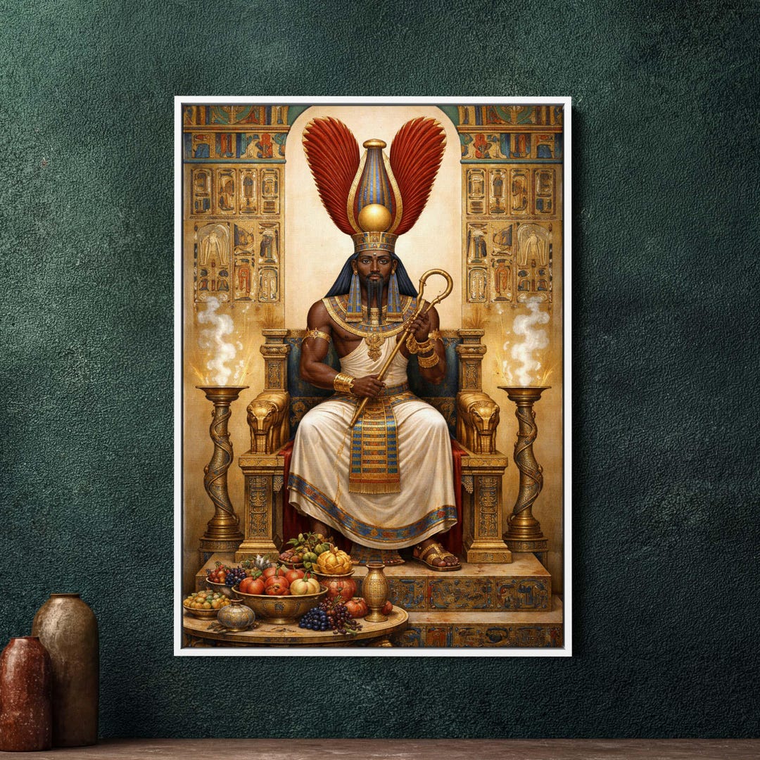Ancient Egyptian Amun God Painting, Big Framed Canvas Wall Art, Large ...