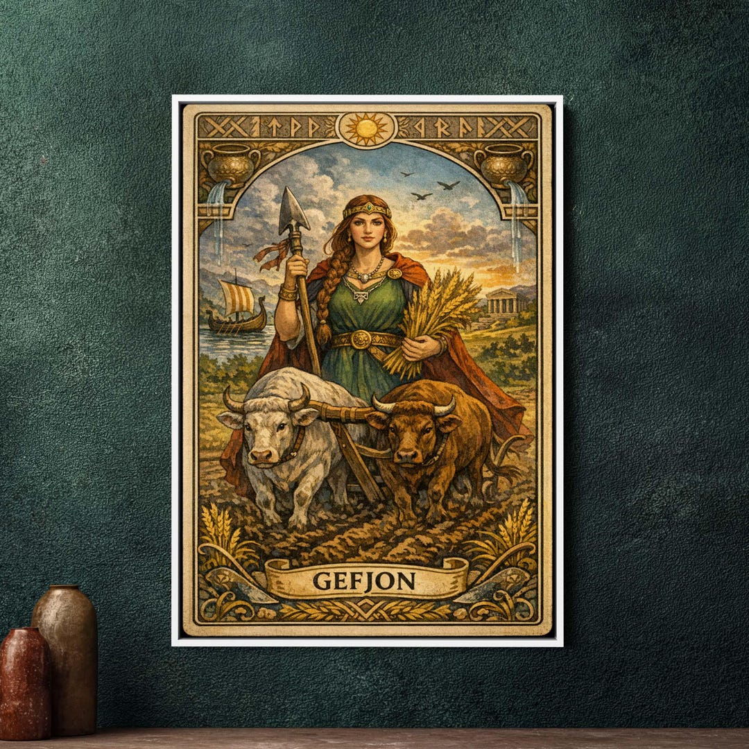 Gefjon Norse Goddess Tarot Art Big Framed Canvas, Large Mythology Wall ...
