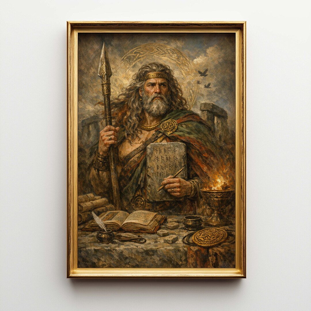 Ogma Celtic God Painting, Large Canvas Wall Art, Irish Mythology Decor ...