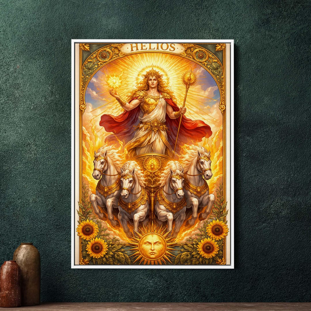 Helios Tarot Card Wall Art - Large Framed Canvas Print - Greek ...