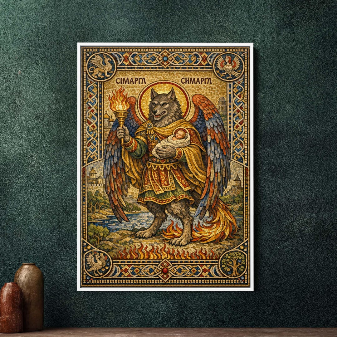 Simargl Byzantine Icon Mosaic Framed Canvas Wall Art, Large Slavic God ...