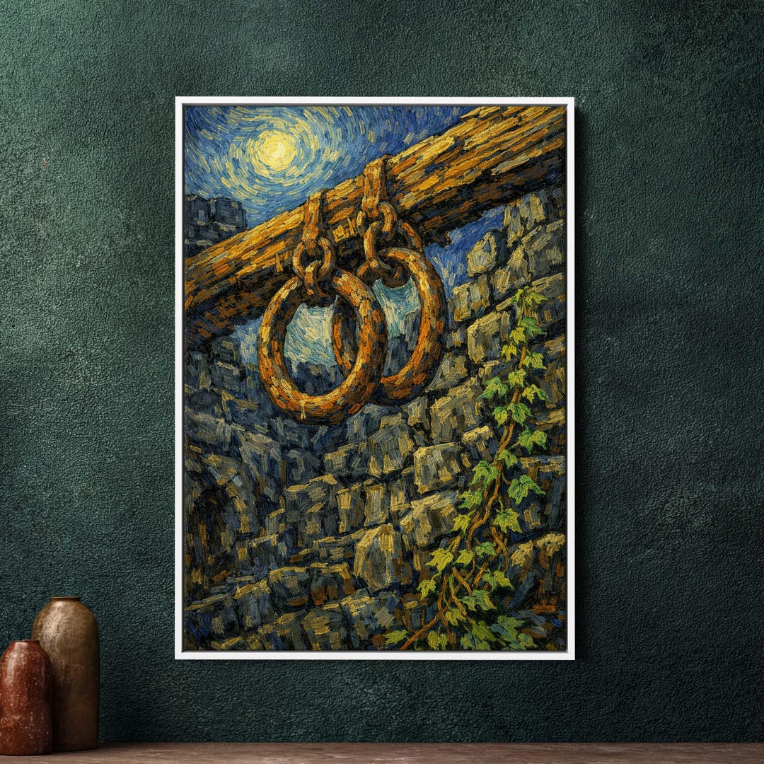 Van Gogh Inspired Ruined Fortress Framed Canvas Wall Art, Large Iron ...