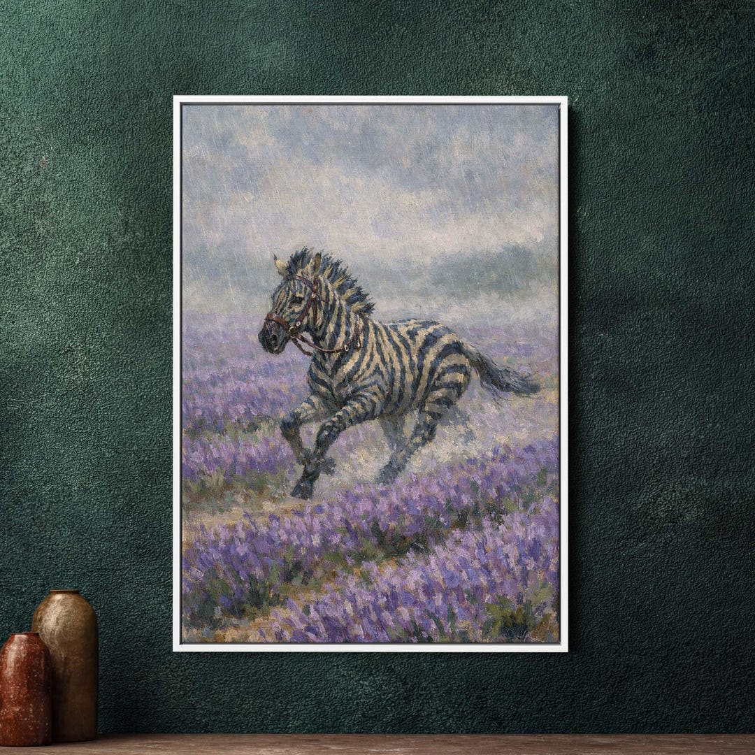 Claude Monet Style Zebra in Lavender Field Big Framed Canvas ...