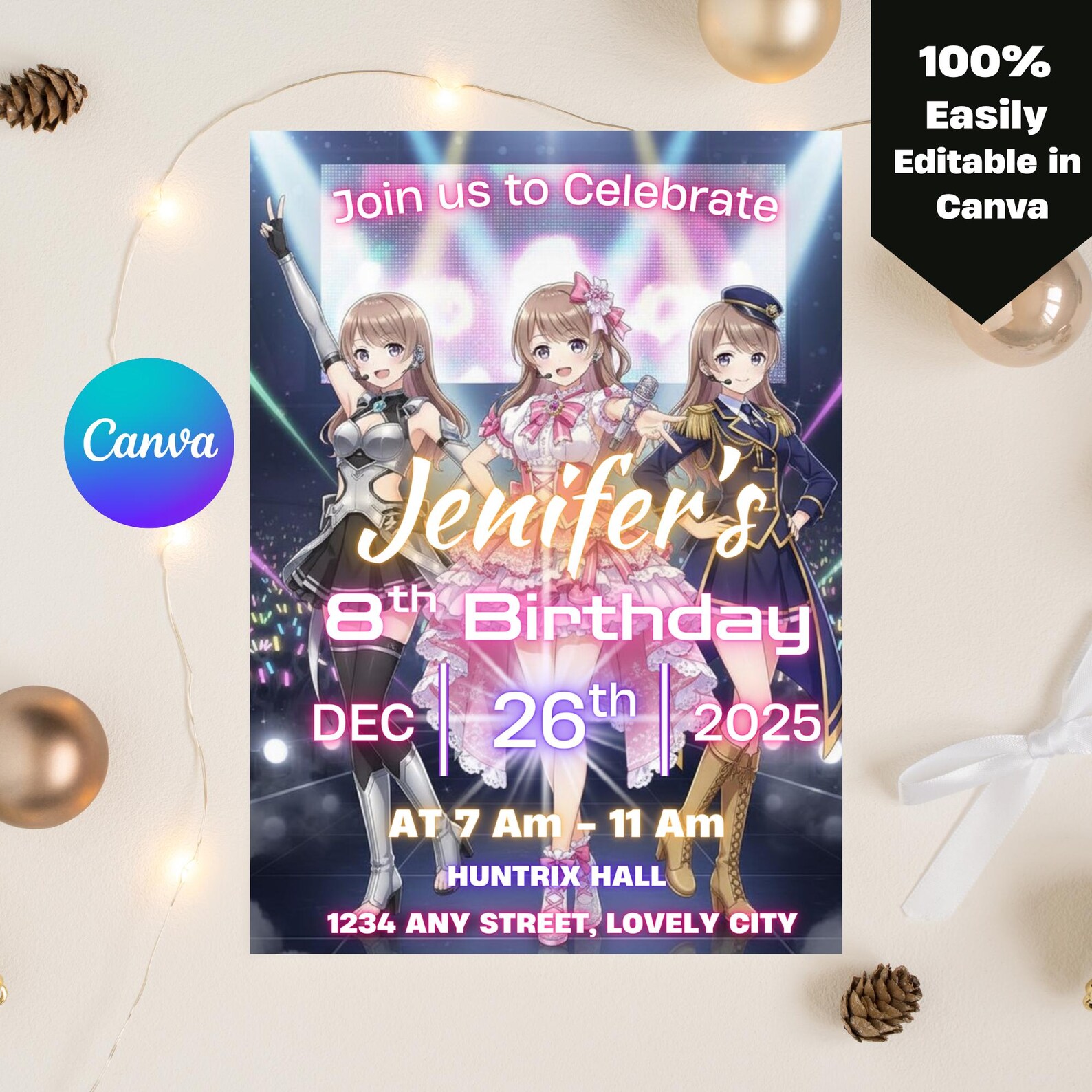 Anime Birthday Invitation Template | Kpop Idol Party (editable Canva ...