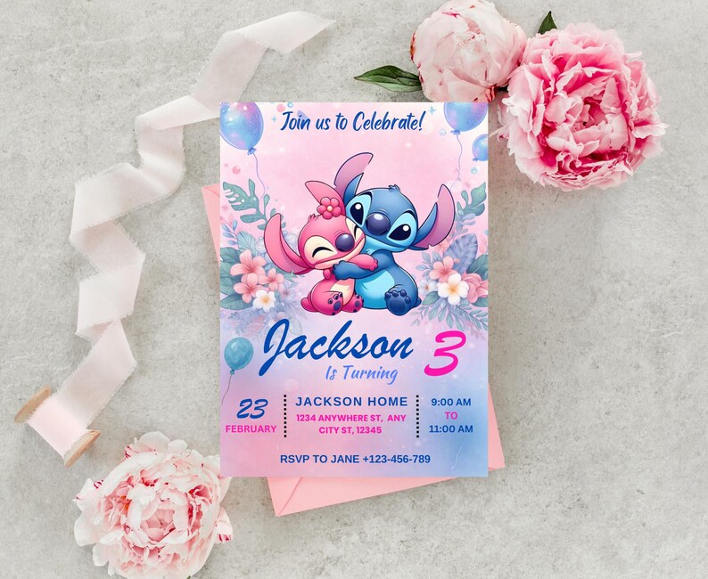 Stitch Birthday Invitation Template: Editable Stitch Canva Party Invite ...