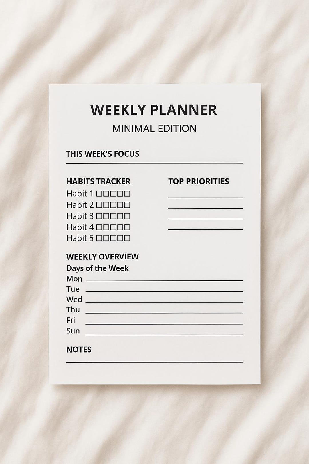 Weekly Planner – Minimal Printable | Weekly Overview, Habits ...