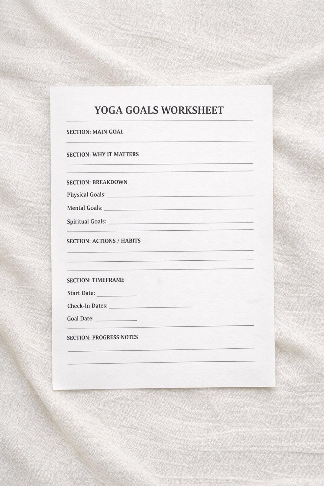Printable Yoga Goals Worksheet | Mind-body-spirit Tracker (digital ...