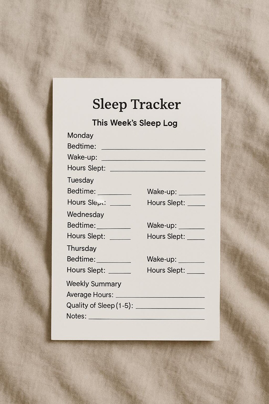 Sleep Tracker | Weekly Sleep Log Printable | Ultra Minimal Wellness ...
