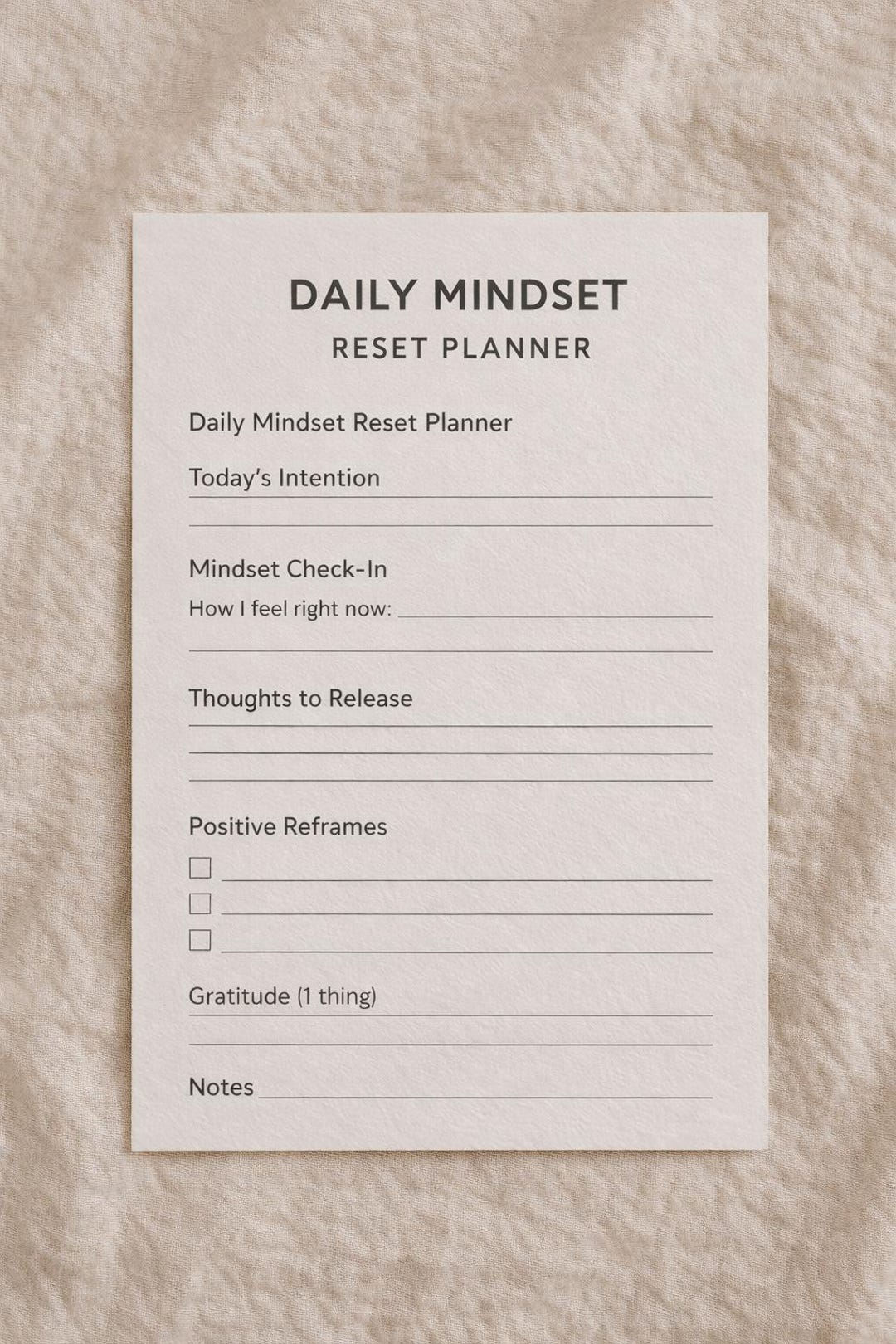 Daily Mindset Reset Planner Printable | Positive Thinking and Mental ...