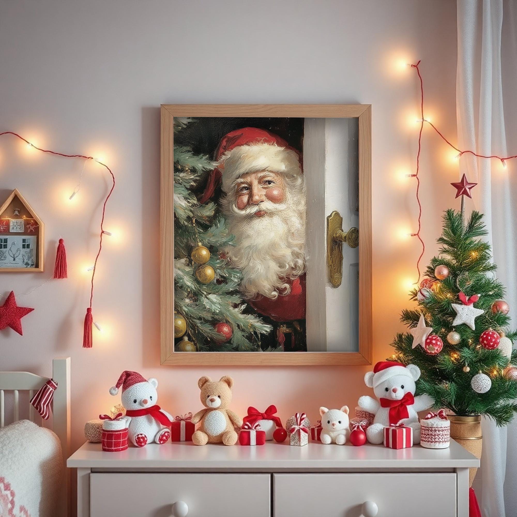 Vintage Santa Claus Christmas Art Print | Retro Holiday Wall Decor ...