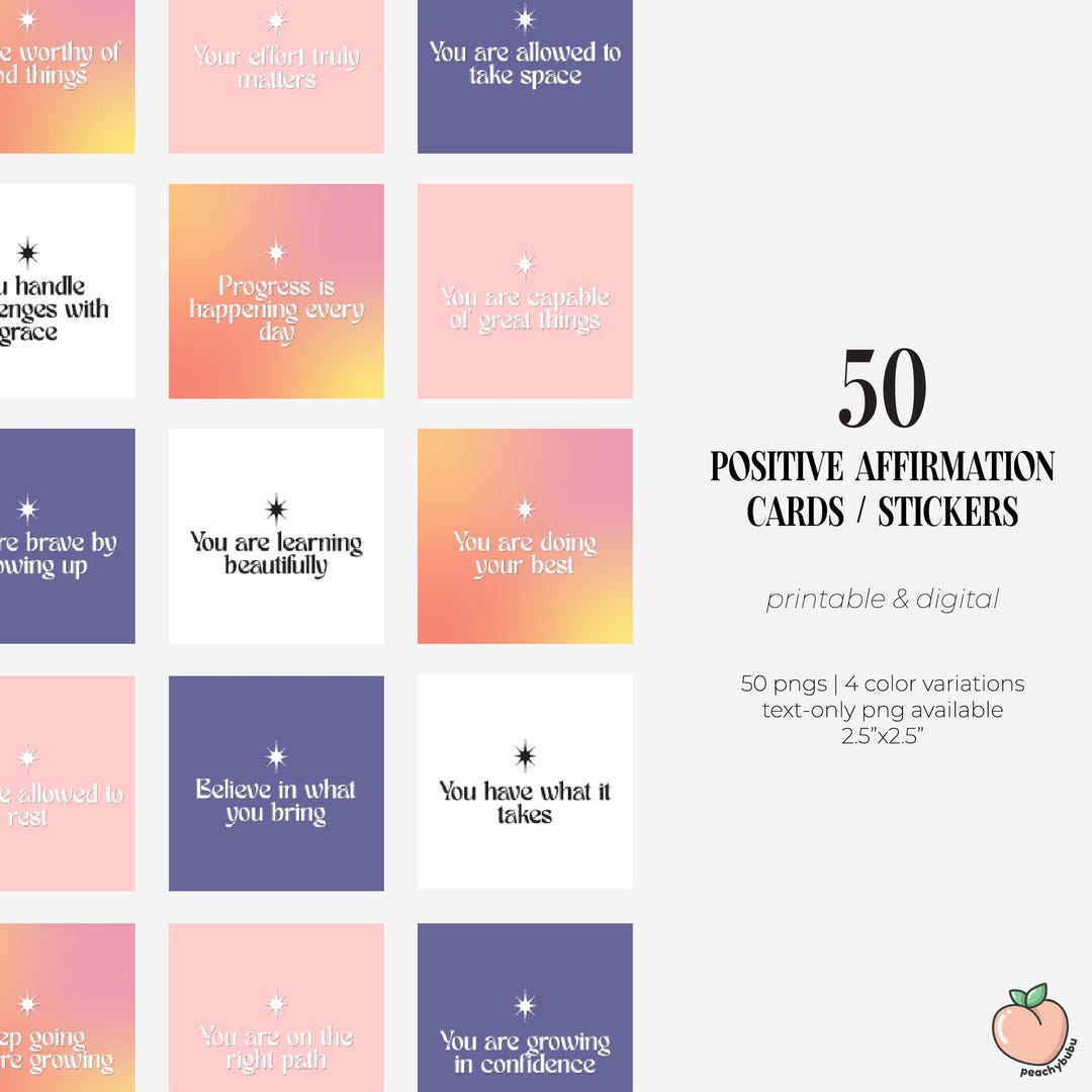 50 Affirmation Cards Printable | Digital Stickers | Inspirational ...