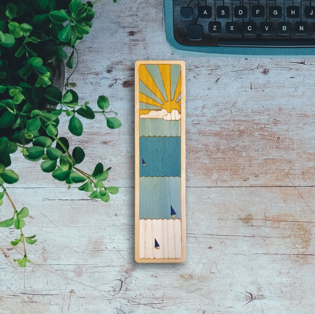 Personalisable Seaside Wooden Bookmark // Sea Bookmark, Beach, Coastal ...