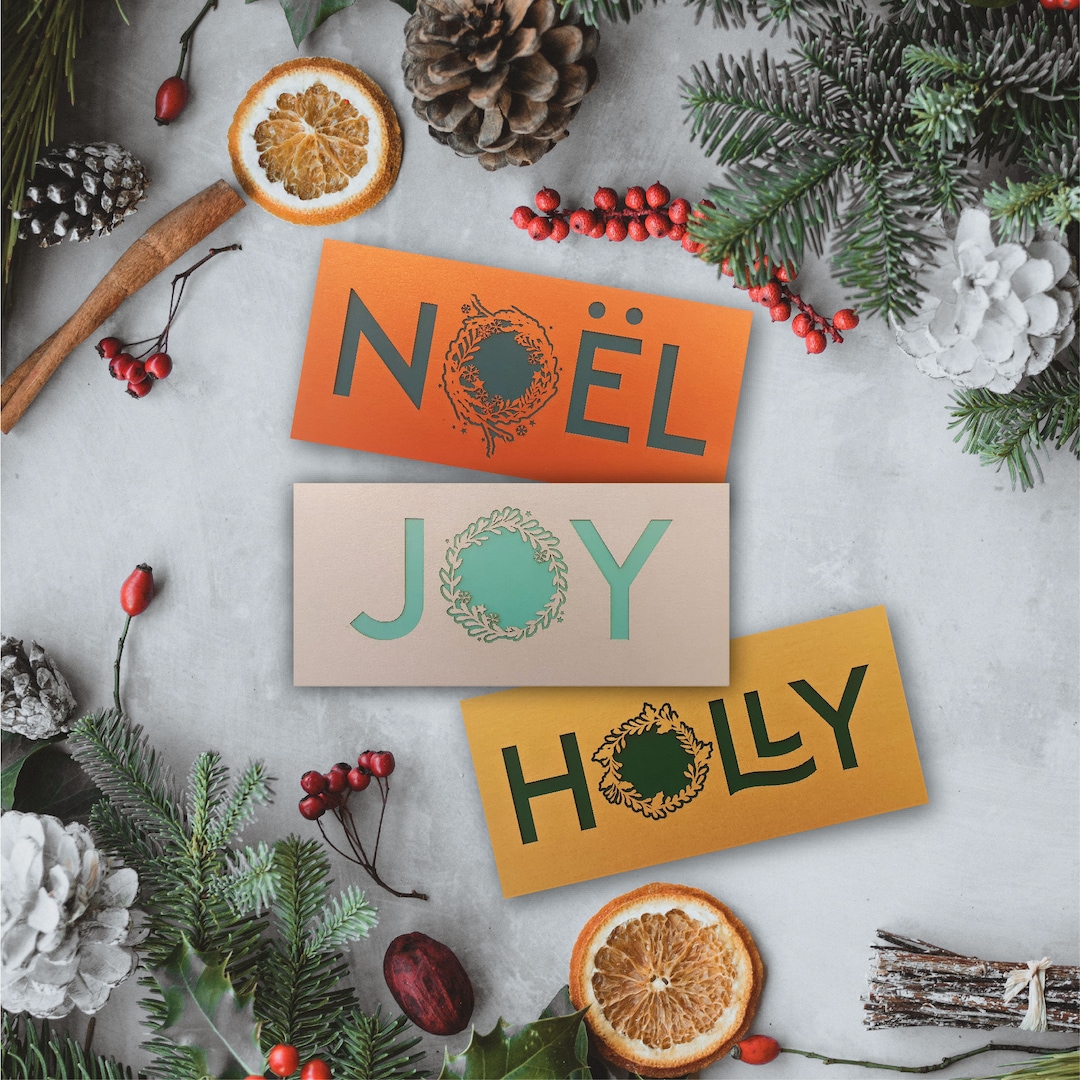 Set of 3 Christmas Cards // Christmas Theme, Typography, Laser Cut ...