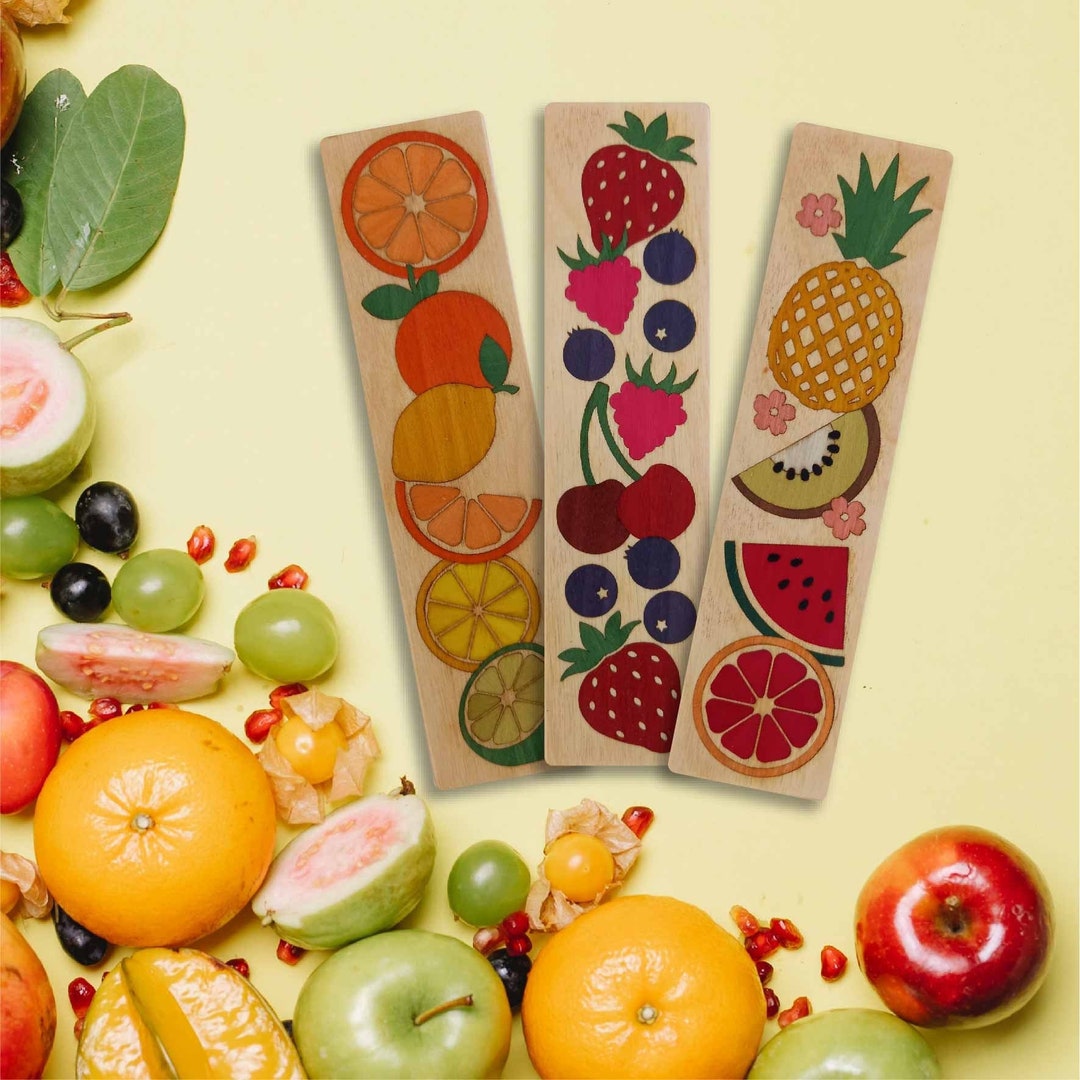Fruity Wooden Bookmark Set: Laser Engraved Birch, Foodie Gift - Etsy