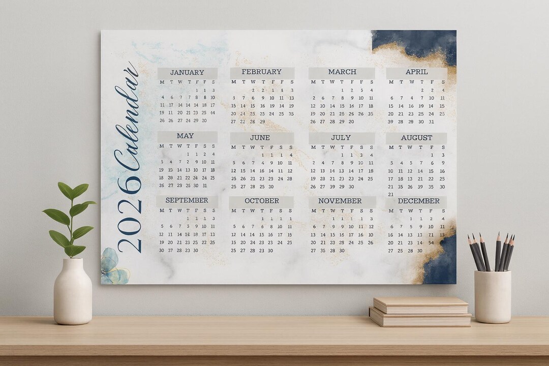 2026 Calendar Printable – Minimalist Marble Wall Calendar, One Page ...