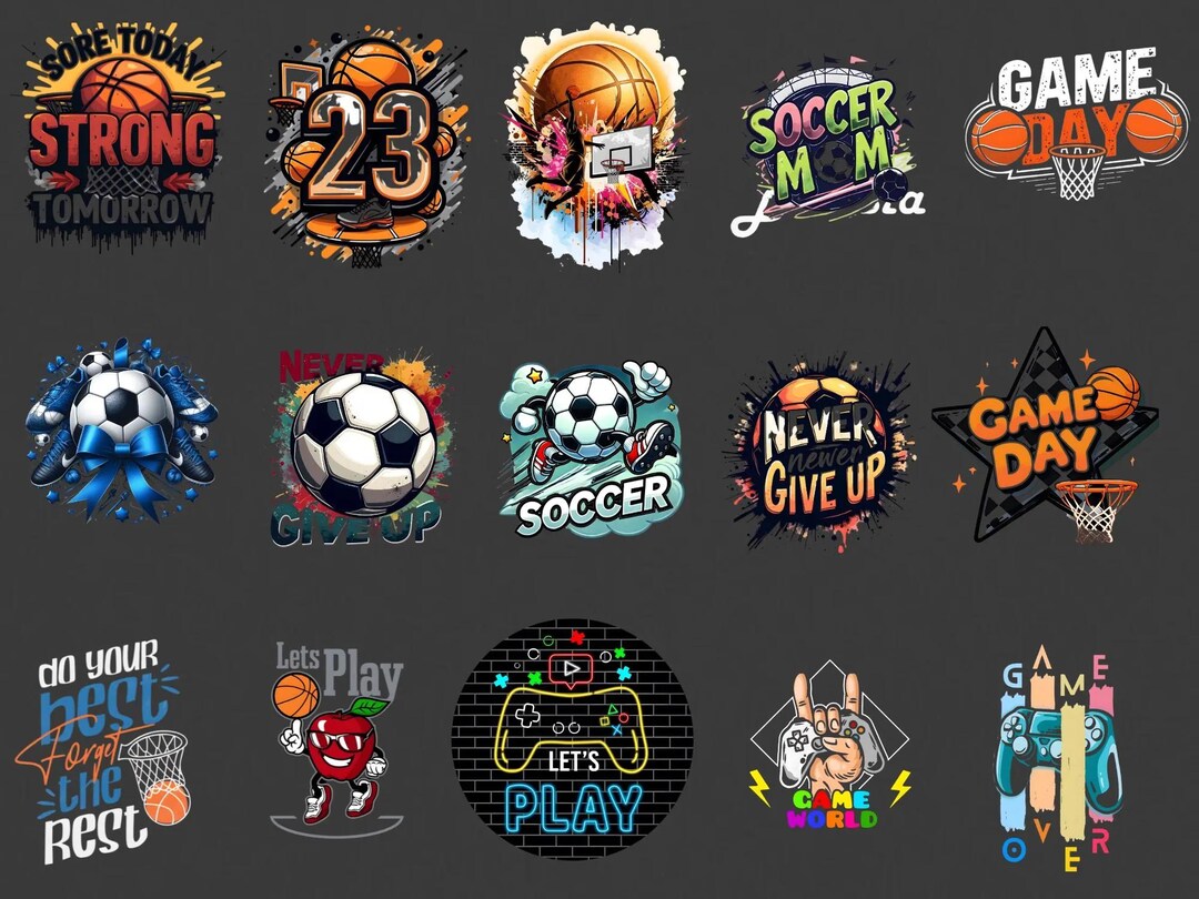 Gamer Clipart PNG Bundle, Sports Designs (digital Download, Commercial ...