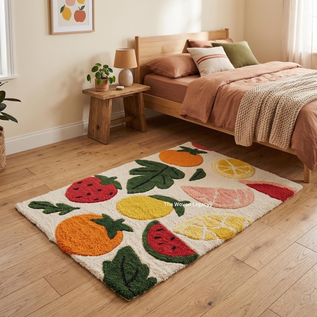 Fruit Pattern Rug | Colorful Kids Rug | Playful Kitchen Rug | Hand ...
