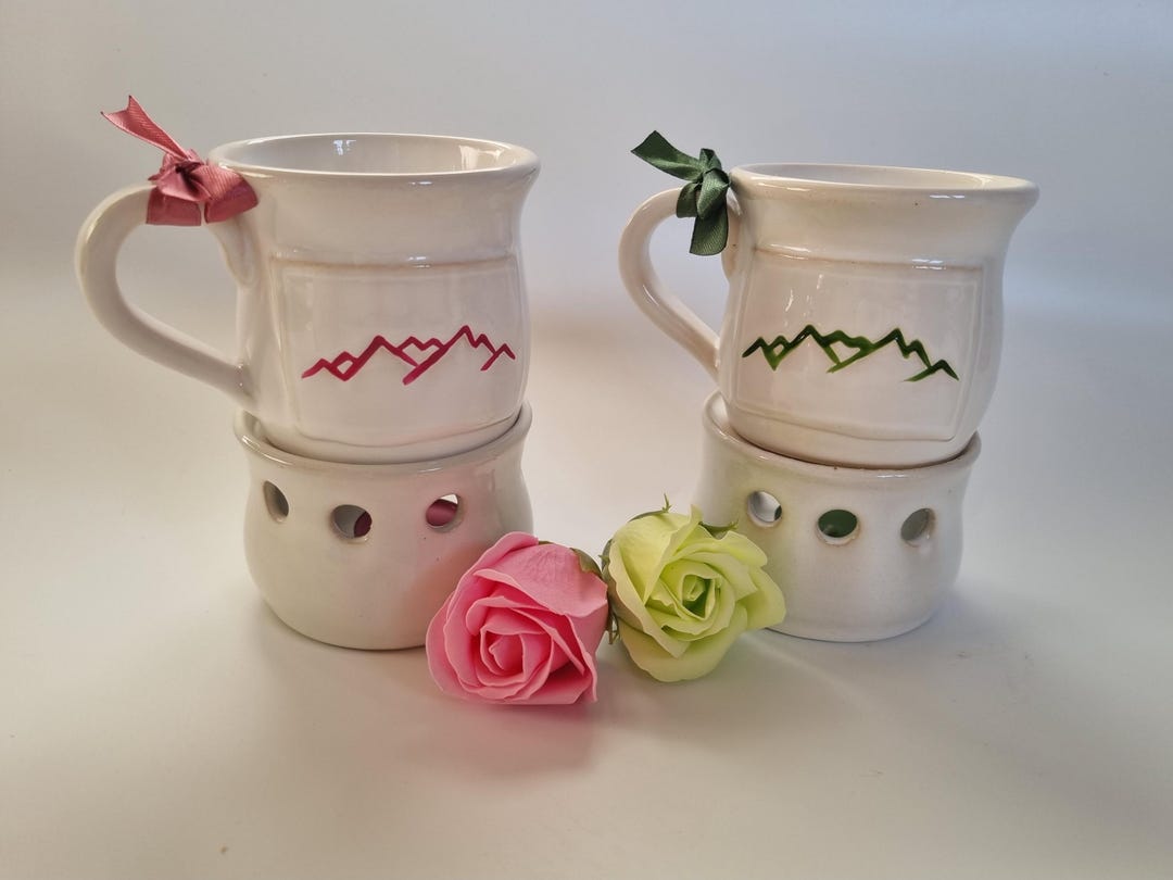 Mountain Gift Set – 2 Hand Painted Ceramic Mugs With Warmers + Soap ...