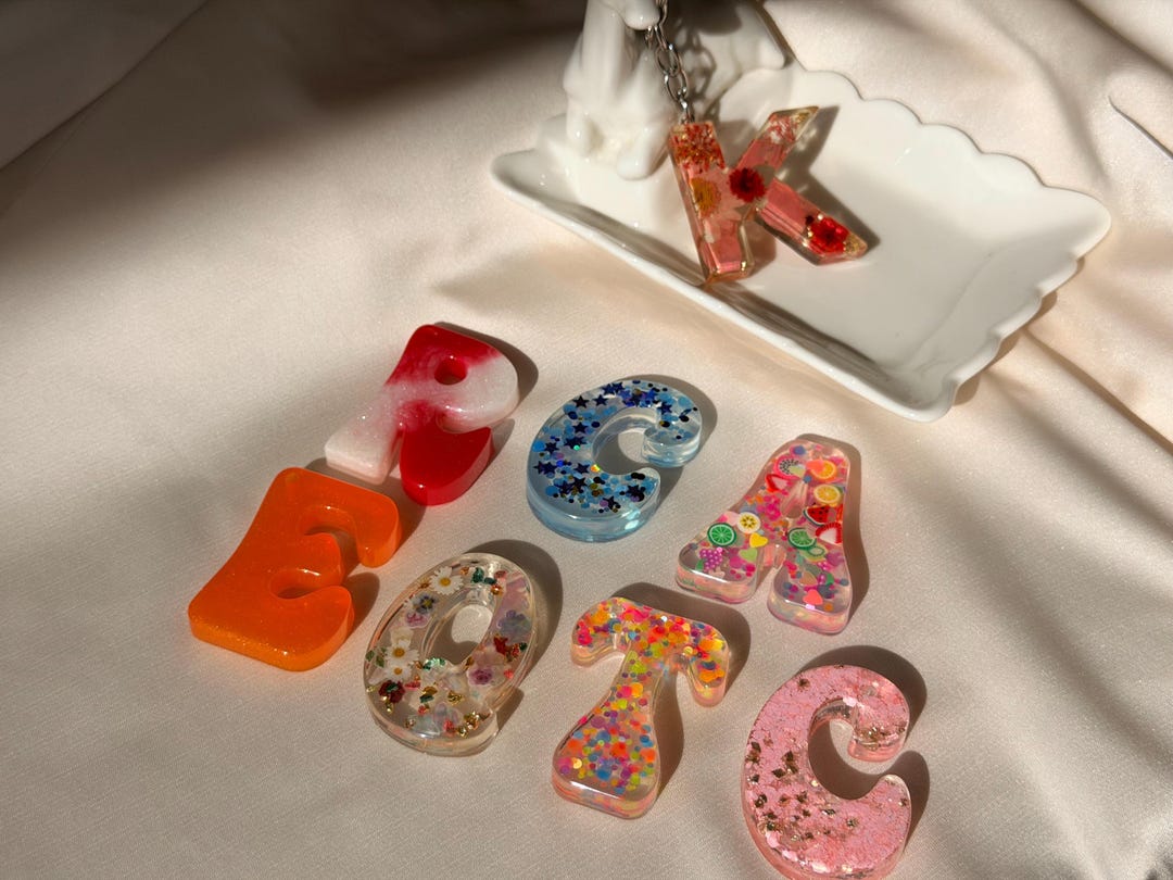 Handmade Epoxy Resin Letter Alphabet Keychain / Various Designs. Great ...