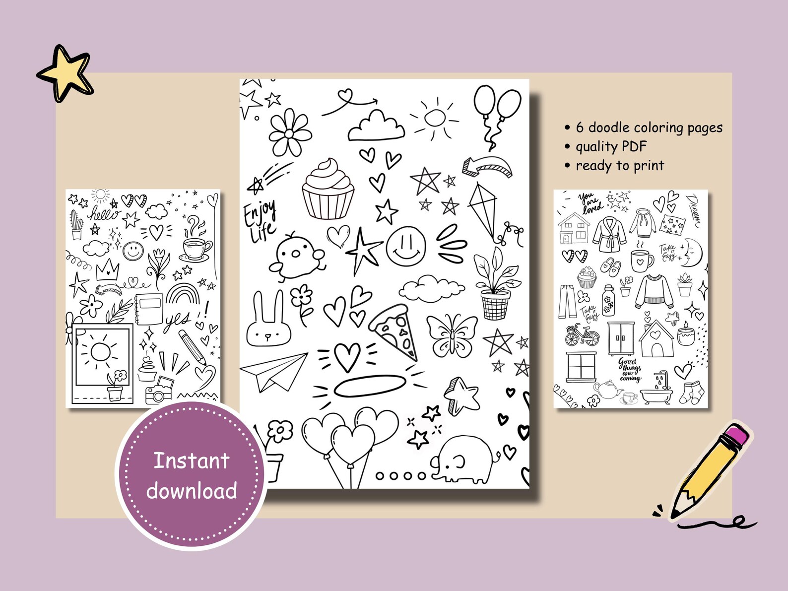 Printable Doodle Coloring Pages | Coloring Fun for Adults and Kids ...