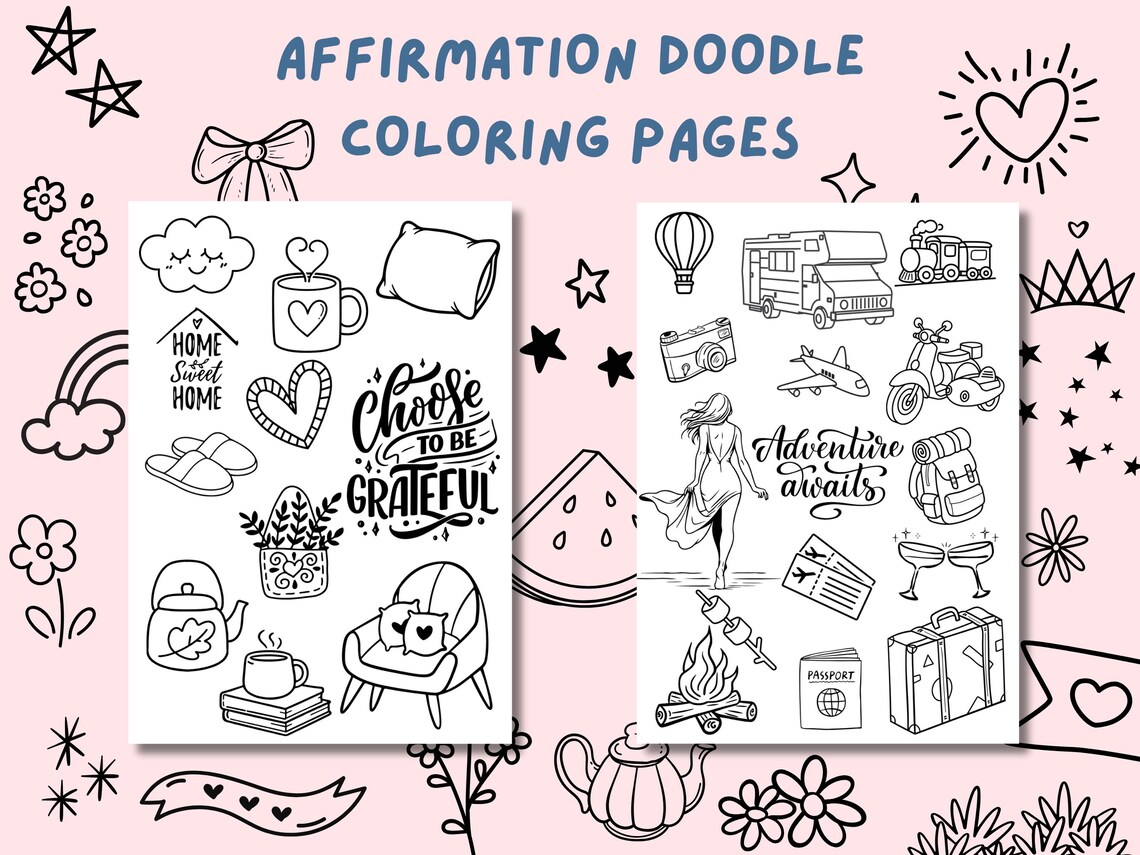 Inspirational Affirmation Doodle Coloring Book, Cozy Adult Coloring ...