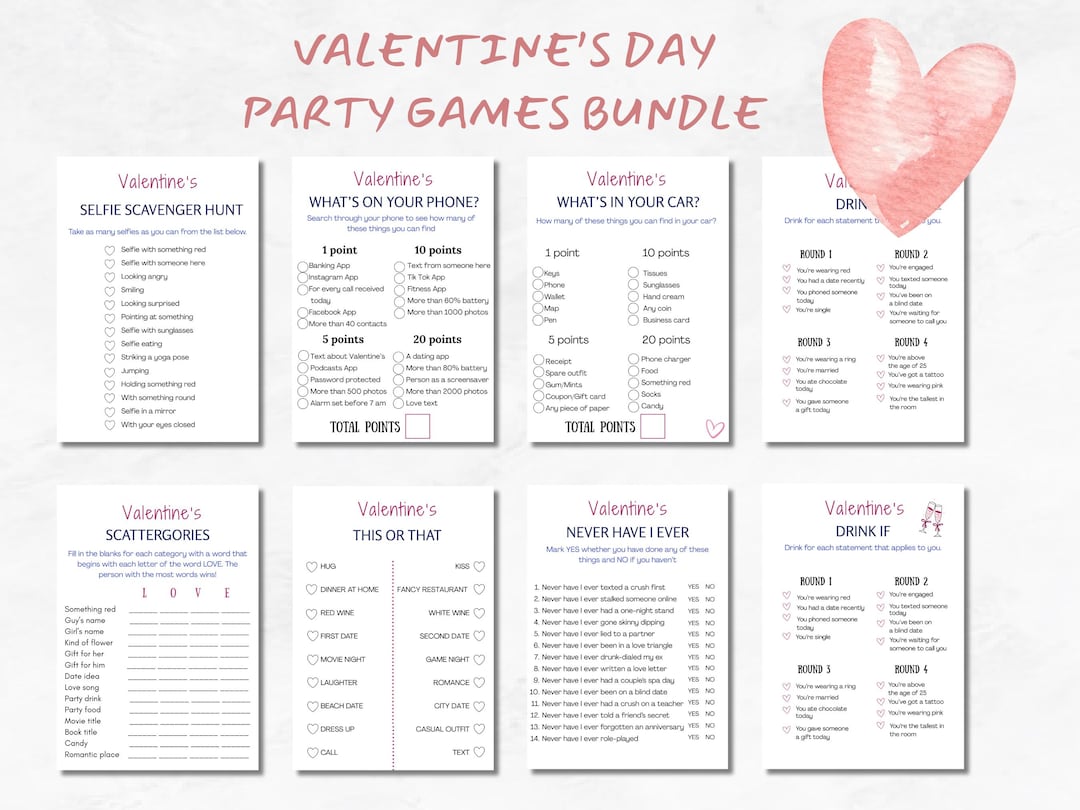 Valentine's Day Party Games Bundle, Printable Adult Activities - Etsy