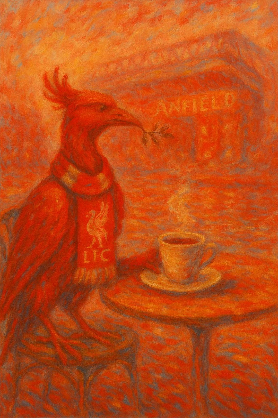 Liverpool Liver Bird Anfield Red Gold Impressionist Tea Steam Scarf ...