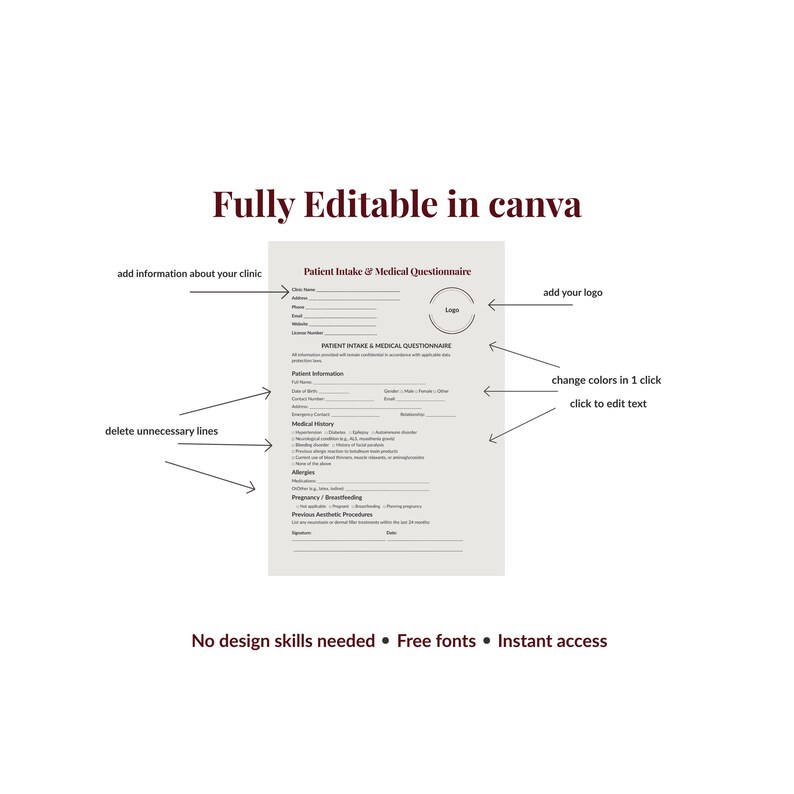 Botox Consent Form A4 Editable Canva Template,digital Download for ...