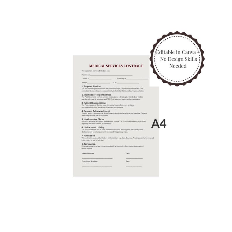 Botox Consent Form A4 Editable Canva Template,digital Download for ...