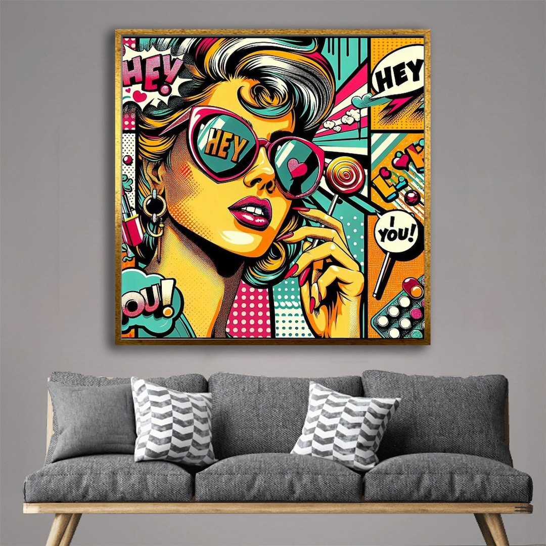 Retro Pop Art Woman Canvas, Comic Style Wall Art, Colorful Sunglasses ...