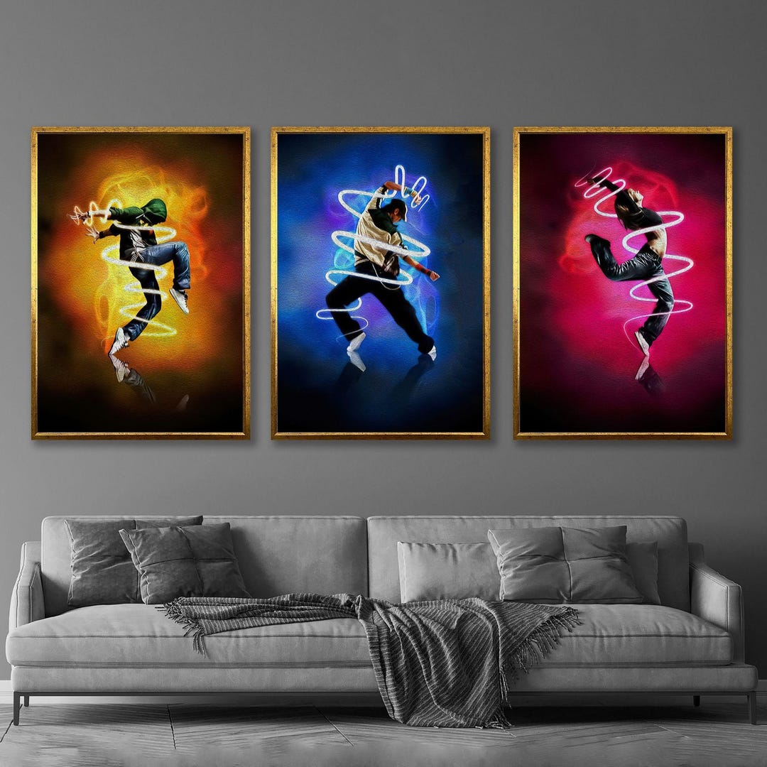 Modern Neon Motion Wall Art Print on Canvas Framed Home Decor Abstract ...